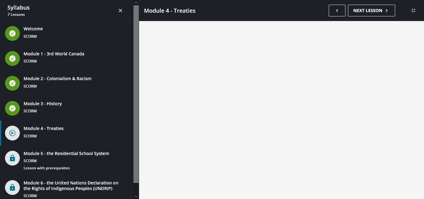 My next Module is loading with a blank screen. It says "your content is ...